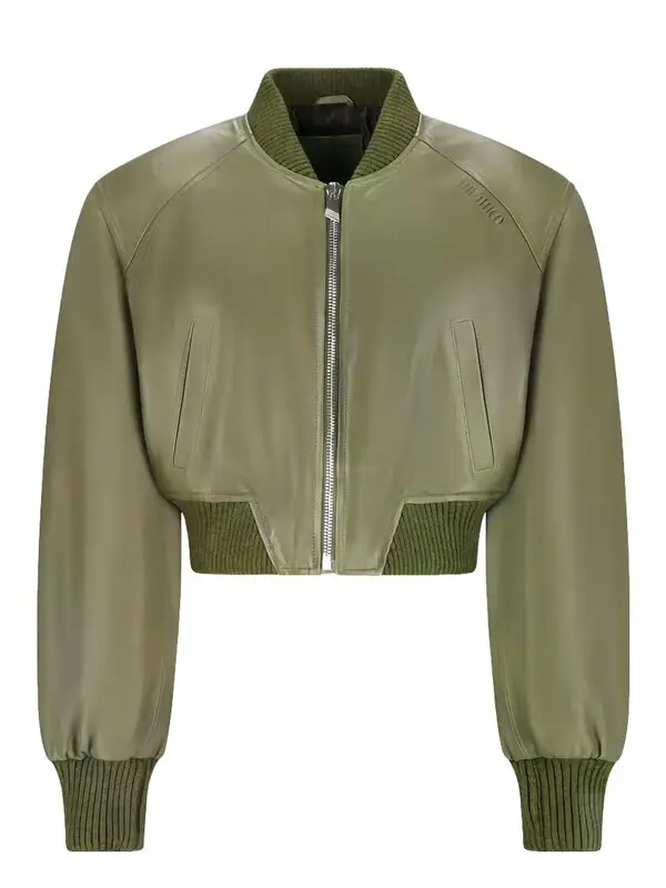 Attico Cropped Leather Bomber Jacket - Green