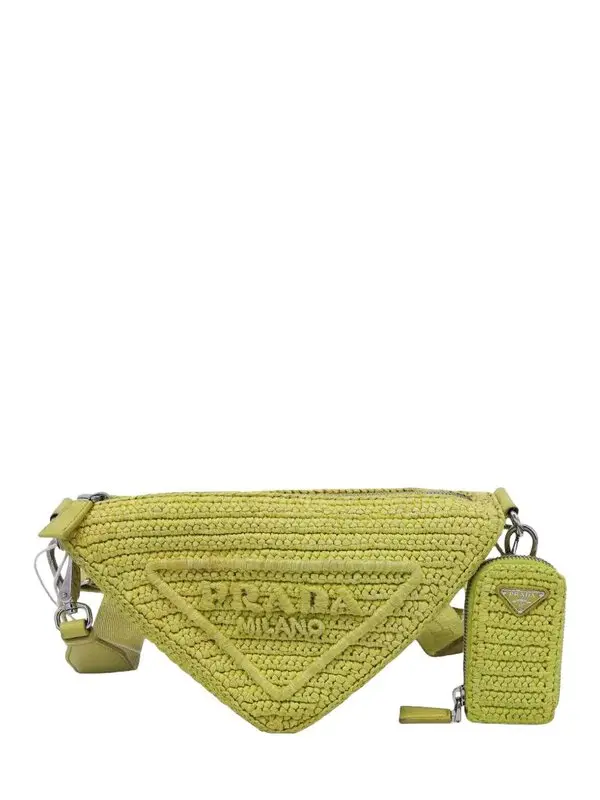 Prada Crochet Woven Triangle Shoulder Bag - Yellow