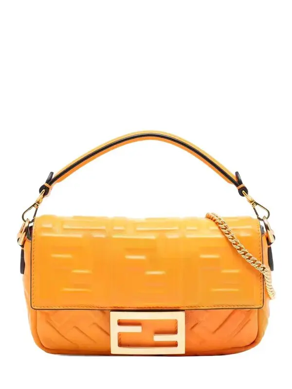 Fendi 2010-2025 Mini Zucca Embossed Leather Baguette Satchel - Orange