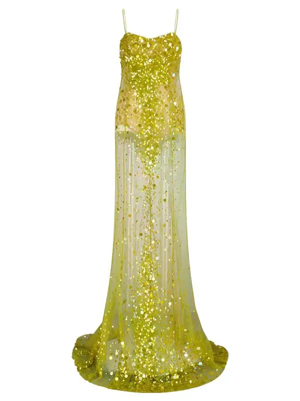 Attico Sequinned Tulle Gown - Yellow