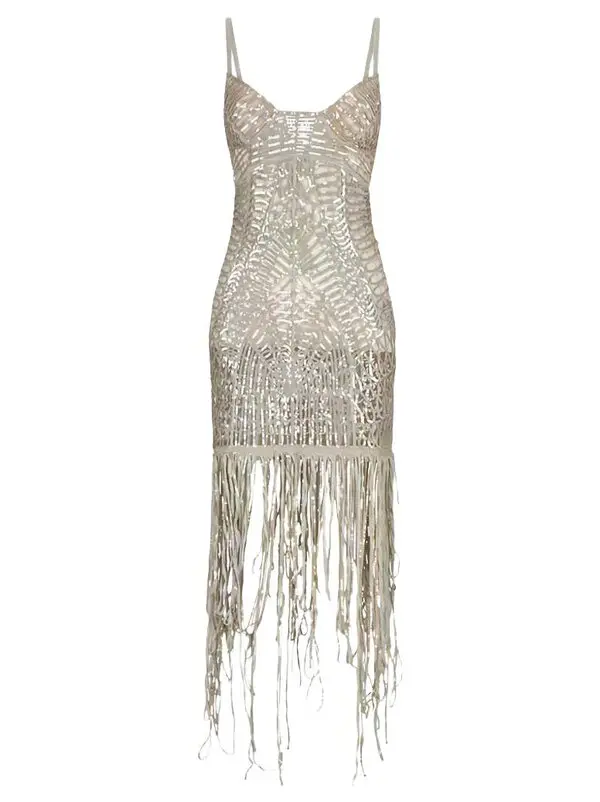 Attico Sequined Fringed Dress - Silver