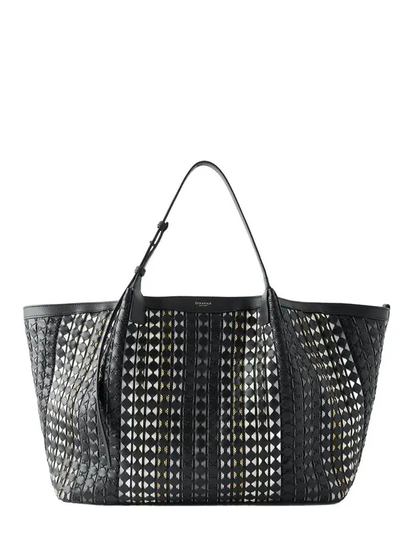 SERAPIAN Secret Maxi Woven Leather Tote - Black