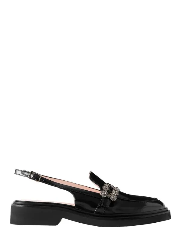 ROGER VIVIER Viv Rangers Crystal-embellished Leather Slingback Loafers - Black