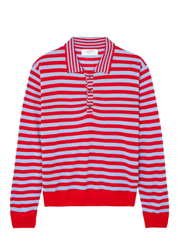 LA LIGNE Striped Silk, Wool, And Cashmere-blend Polo Sweater - Red