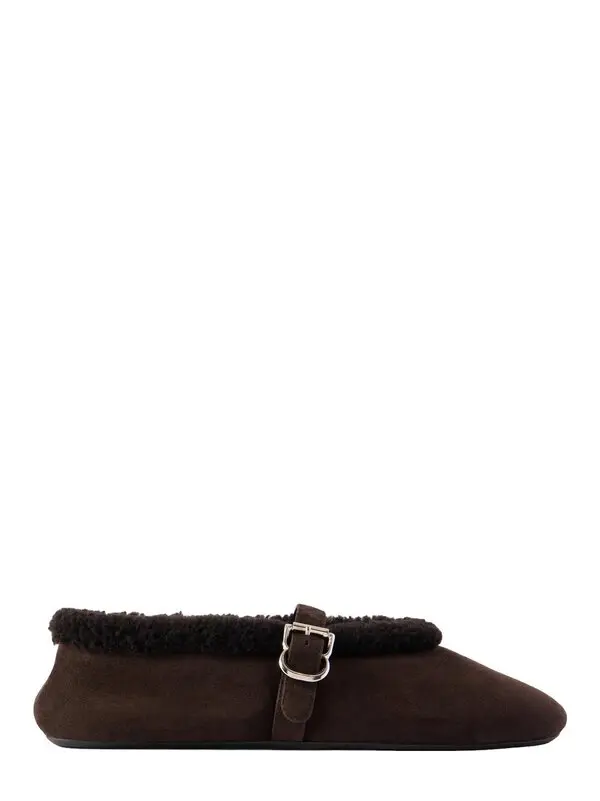 Alaïa Buckled Shearling Ballet Flats - Brown