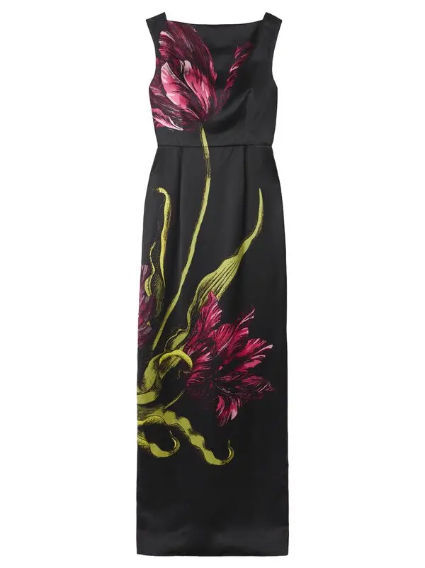 Erdem Floral-print Duchesse-satin Gown - Black