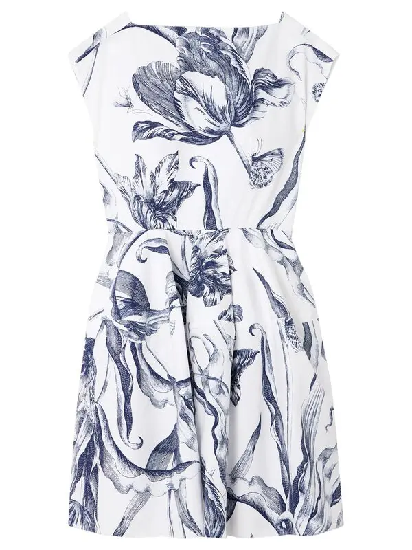 Erdem Pleated Floral-print Mini Dress - Neutrals