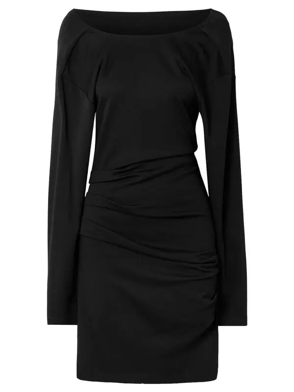 Max Mara Umido Gathered Wool Mini Dress - Black
