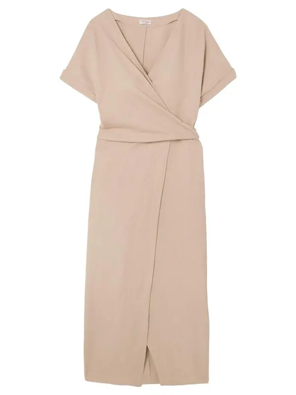 Brunello Cucinelli Bead-embellished Woven Midi Wrap Dress - Neutrals