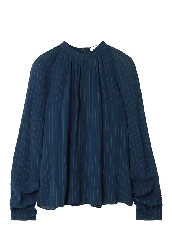 JOSEPH Garcia Pinstriped Cutout Crepe Blouse - Blue