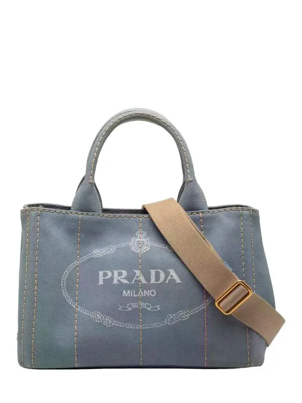 Prada Small Canapa Logo Satchel - Blue