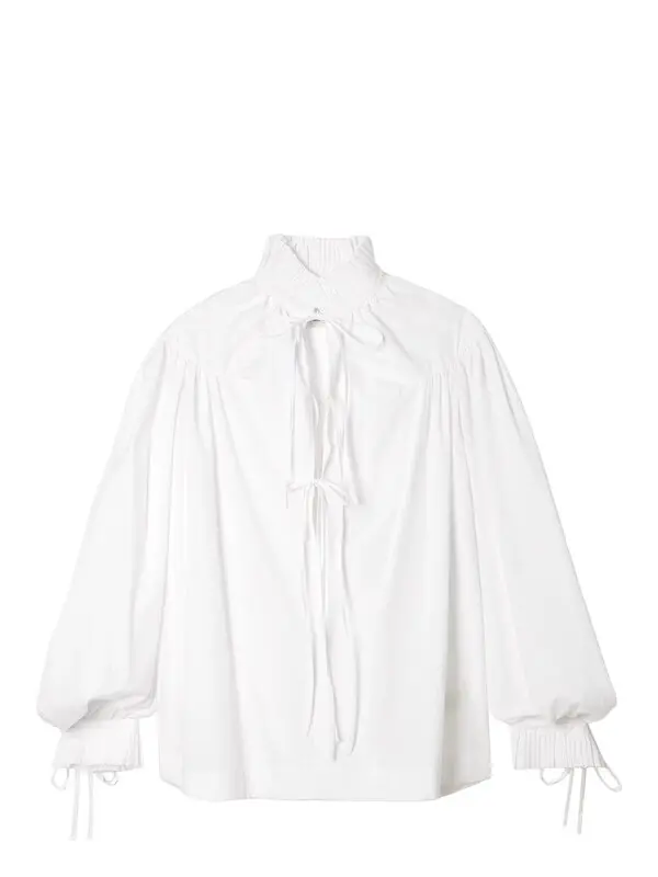 Dries Van Noten Tie-detailed Ruffled Cotton-poplin Blouse - White