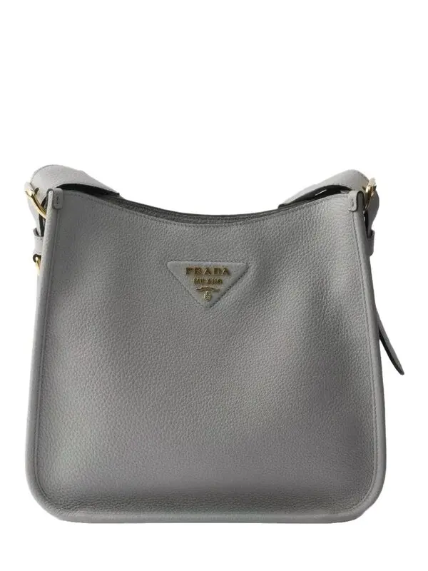 Prada Leather Shoulder Bag With Logo - Grey
