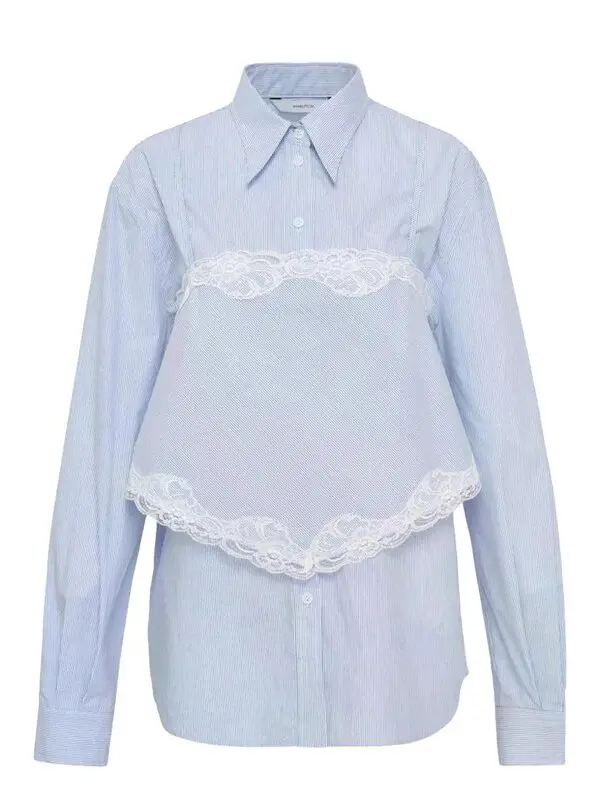 PUSHBUTTON Lace-trim Striped Shirt - Blue
