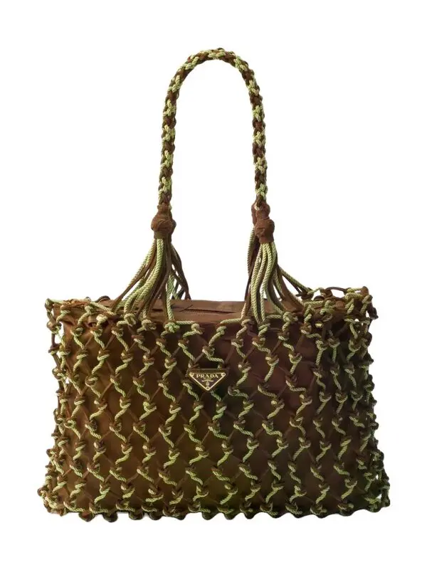 Prada Large Macramé Tote Bag - Brown