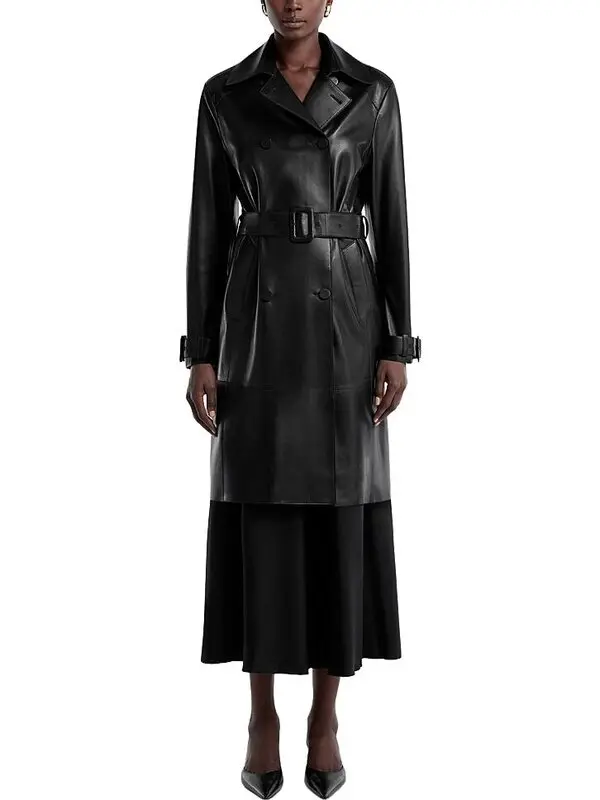 Nour Hammour Tate Leather Belted Coat - Noir Classique