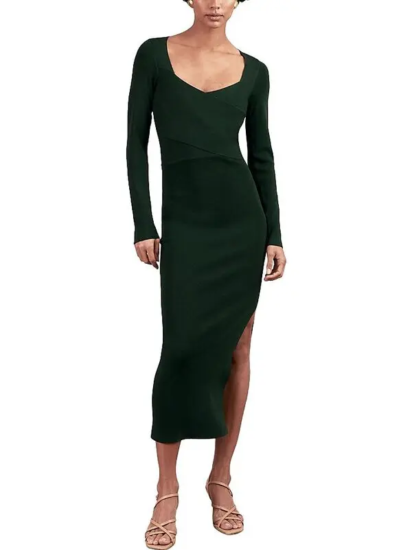 REISS Knitted Wrap Dress - Green