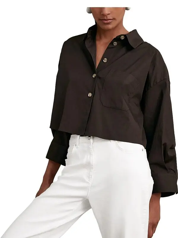 REISS Cropped Shirt - Chocolate