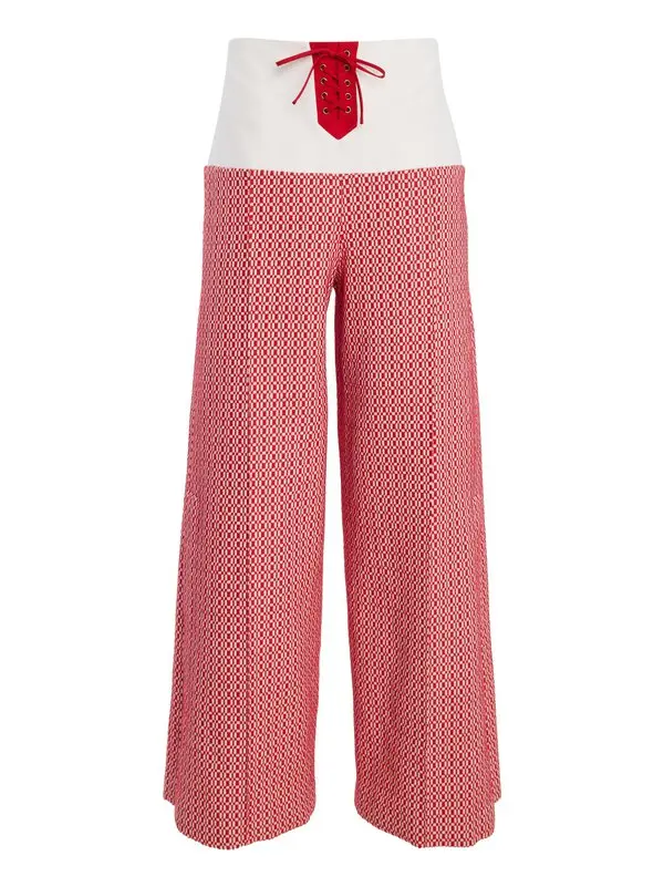 Rosie Assoulin Front & Center Jacquard Lace-up Wide-leg Pants - Red
