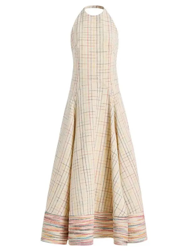 Rosie Assoulin Checked Silk Maxi Halter Dress - Multi
