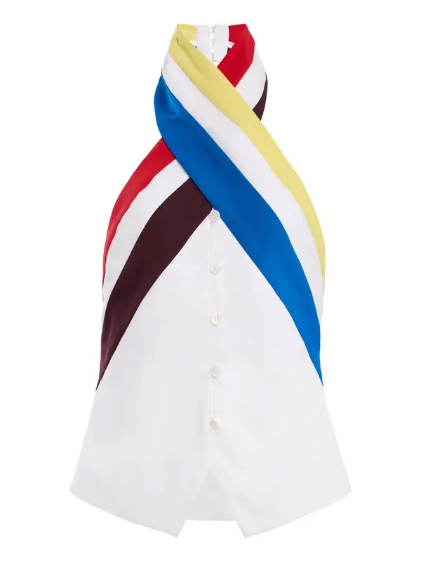 Rosie Assoulin Twisted Cotton Poplin Halter Top - Multi