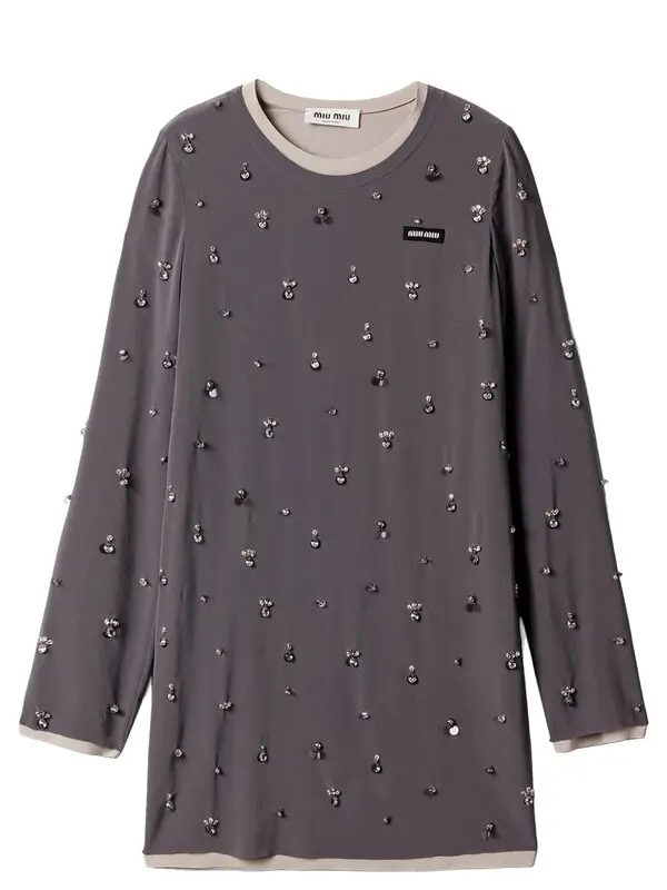 Miu Miu Silk Embellished T-shirt Mini Dress - Grey