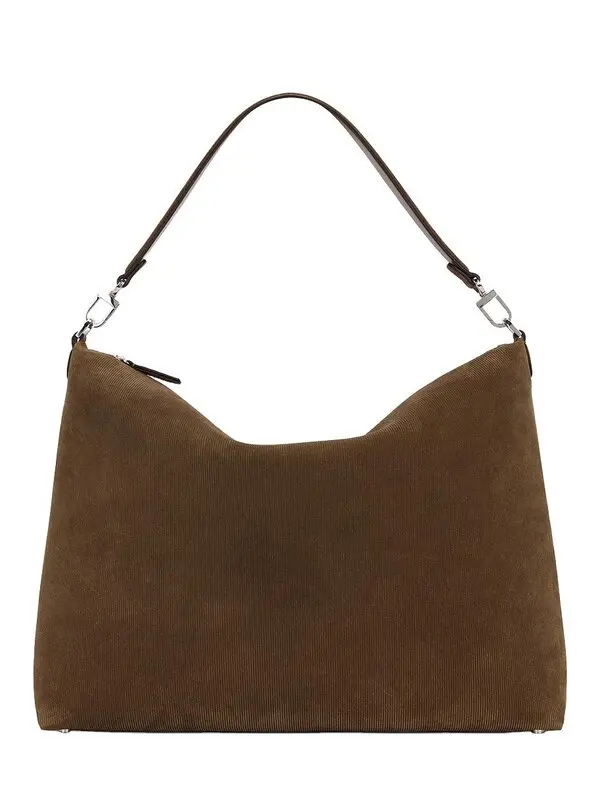 TOTEME Medium Bevel Cord Suede Bag - Dark Taupe