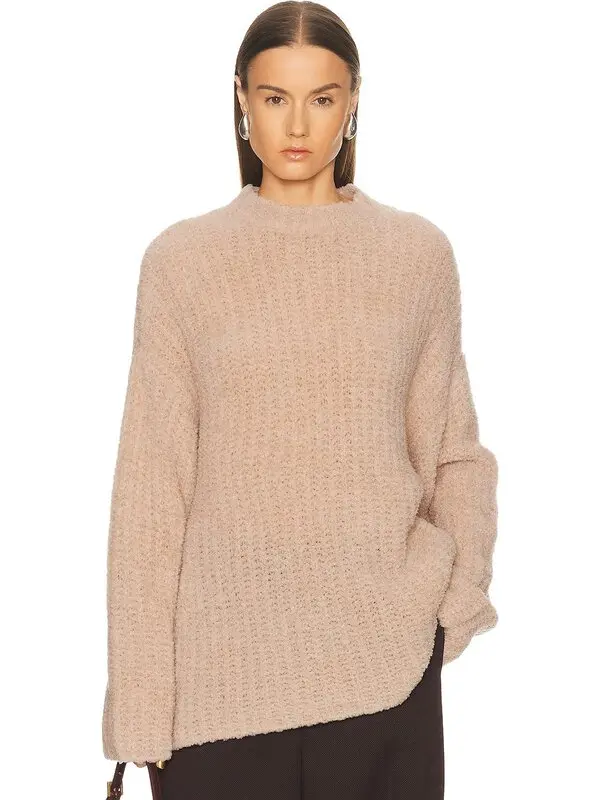 Lapointe Plush Boucle Oversized Crewneck Sweater - Champagne