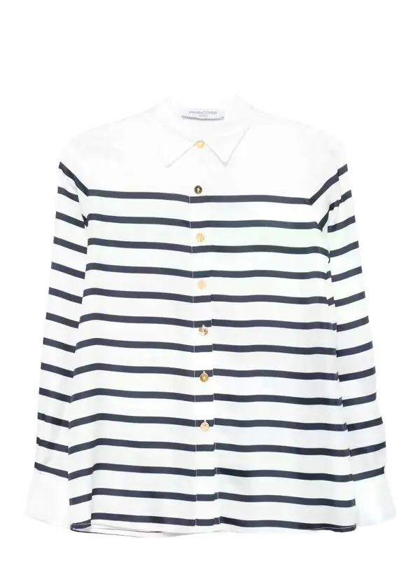 Françoise Striped Buttoned Top - White