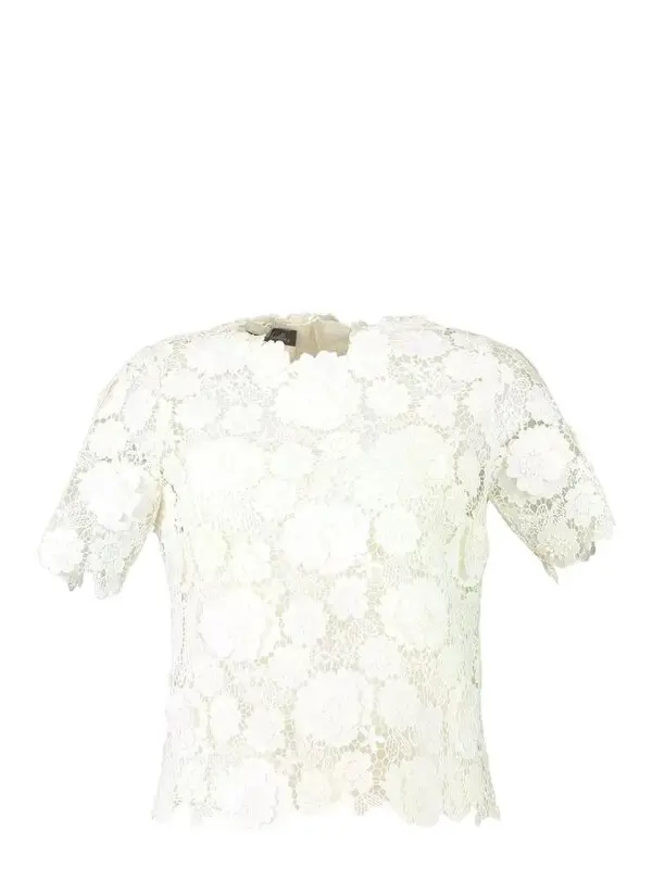 Monique Lhuillier Floral Short-sleeve Blouse - White