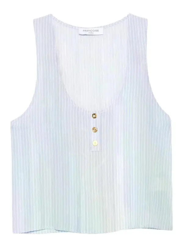 Françoise Striped Button Top - White