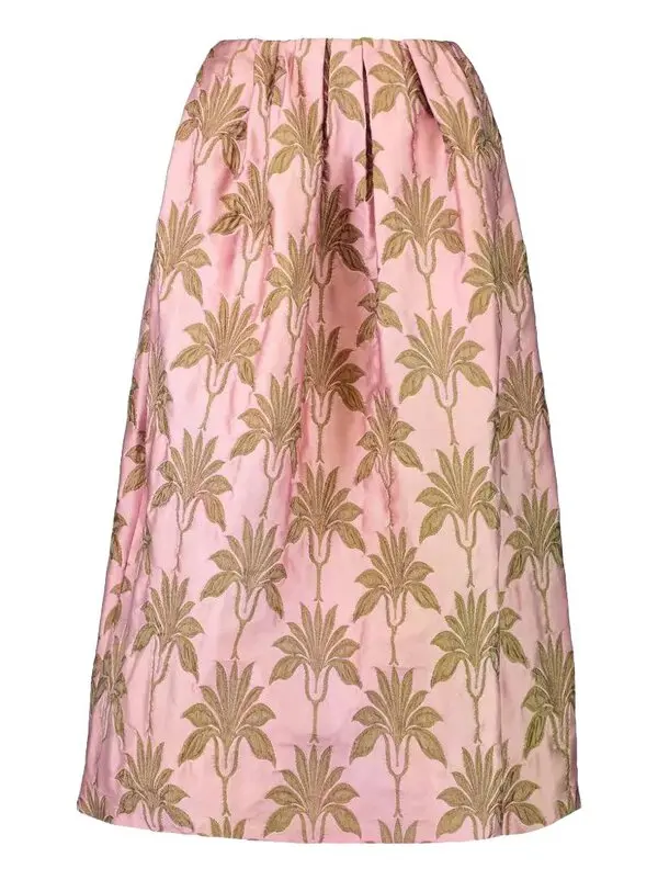 ODEEH Floral A-line Midi Skirt - Pink