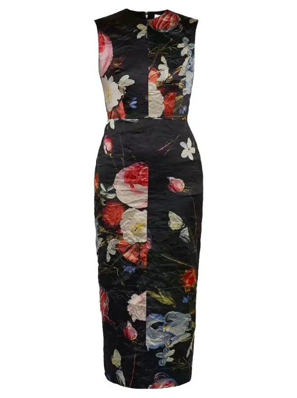 Erdem Floral Print Midi Dress - Black