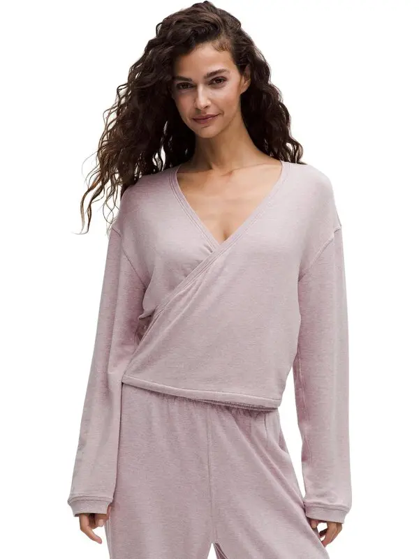 Lululemon Becalm Wrap-front Long-sleeve Shirt - Heathered Porcelain Pink
