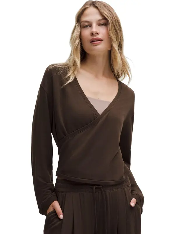 Lululemon Becalm Wrap-front Long-sleeve Shirt - Walnut Crunch