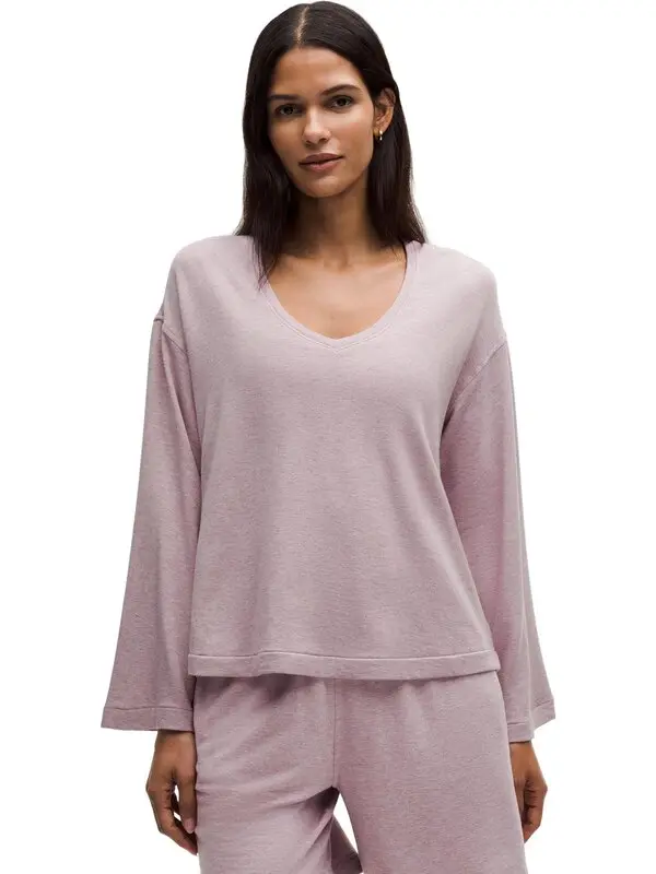 Lululemon Becalm V-neck Bell Sleeve Shirt - Heathered Porcelain Pink