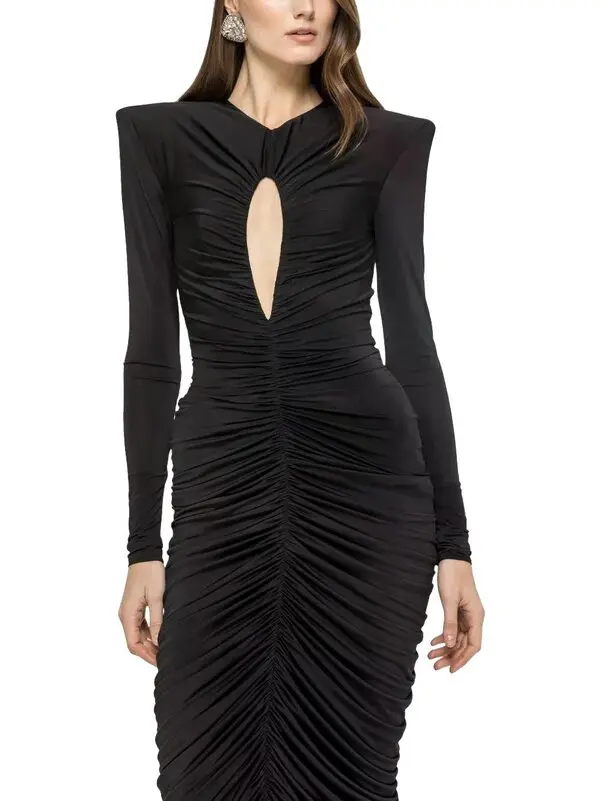 NISSA Ruched Midi Dress - Black