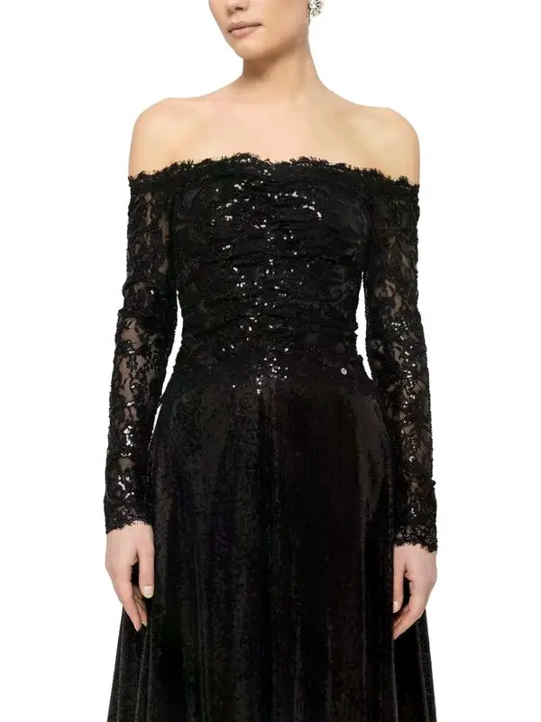 NISSA Sequin-embellished Off-shoulder Midi Dress - Black