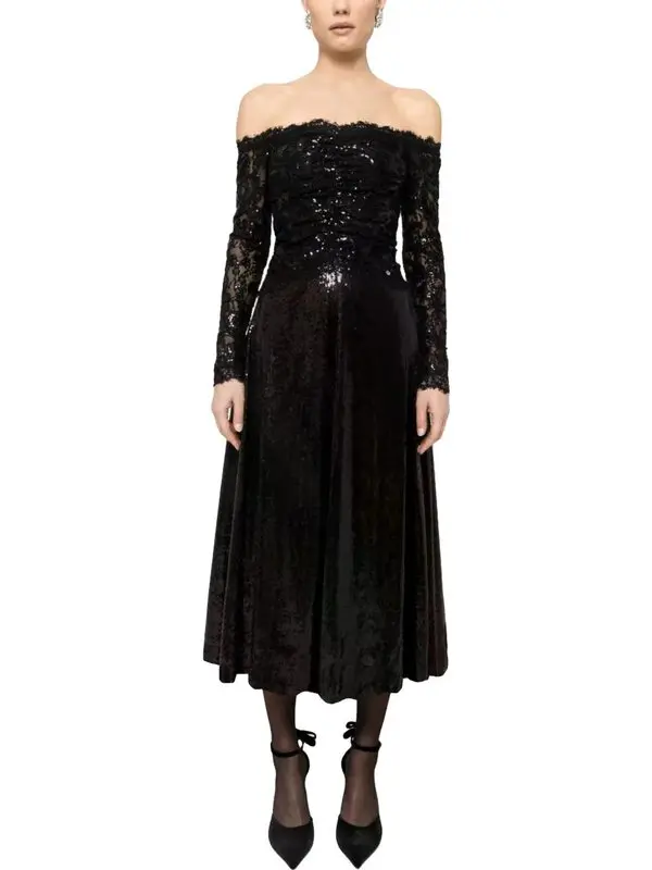 NISSA Sequin-embellished Off-shoulder Midi Dress - Black