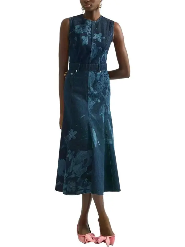 Erdem Printed Denim Midi Dress - Blue