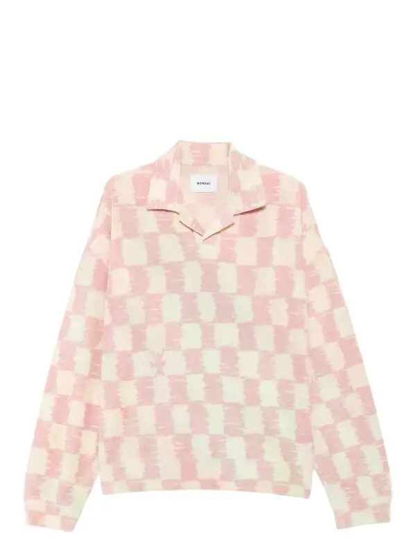 BONSAI Oversized Chequered Long-sleeve Sweater - Pink