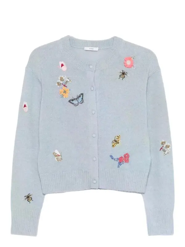 Erdem Floral-embellished Crew-neck Cardigan - Blue