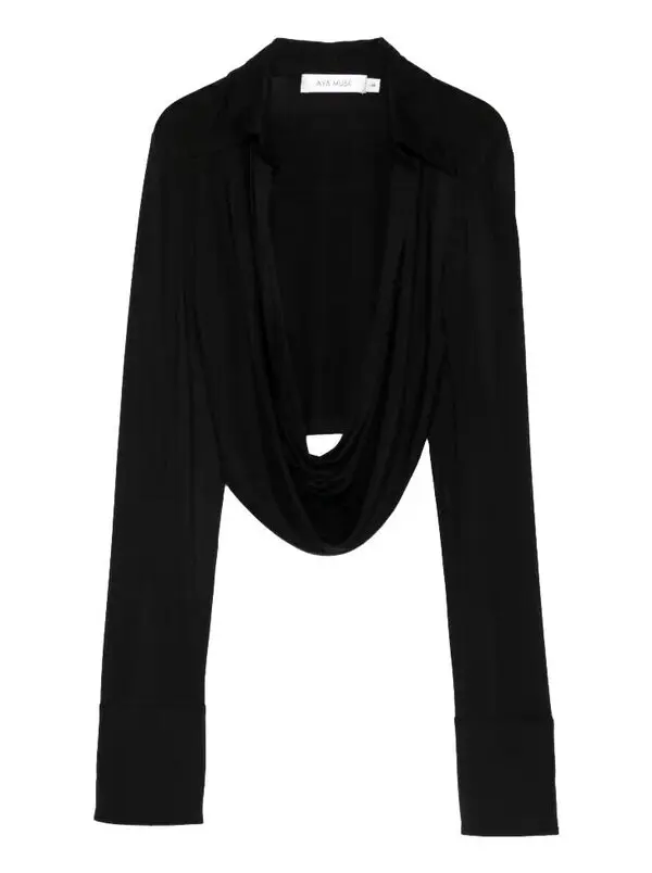AYA MUSE Draped Collared Top - Black