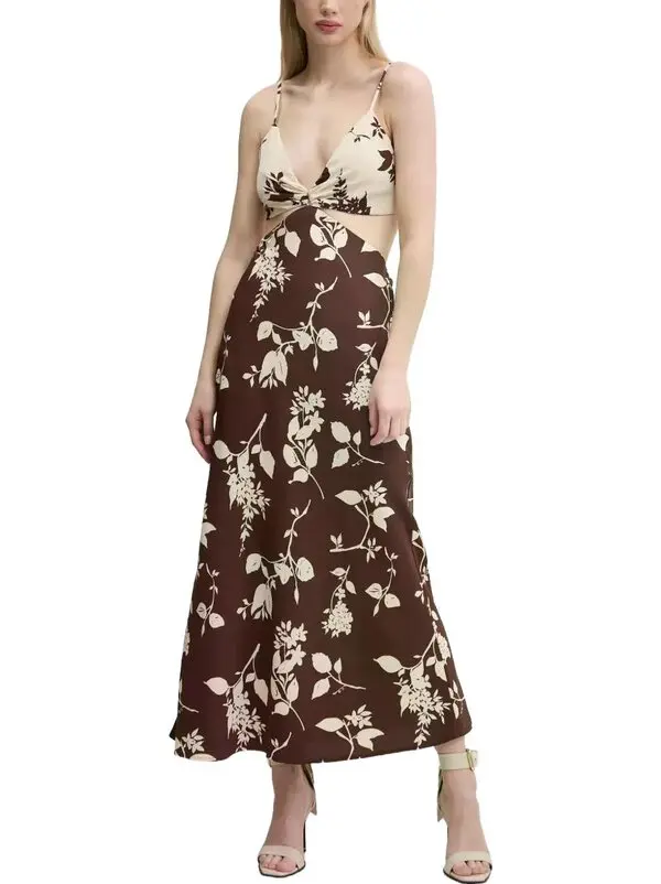 Abercrombie Cut-out Floral-pattern Midi Dress - Brown