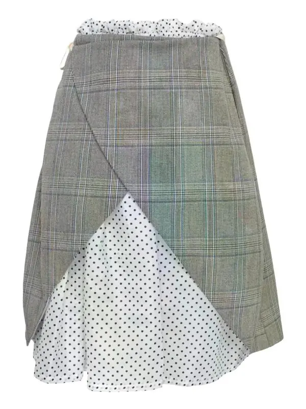 PUSHBUTTON Checked-overlay Polka-dot Skirt - Grey