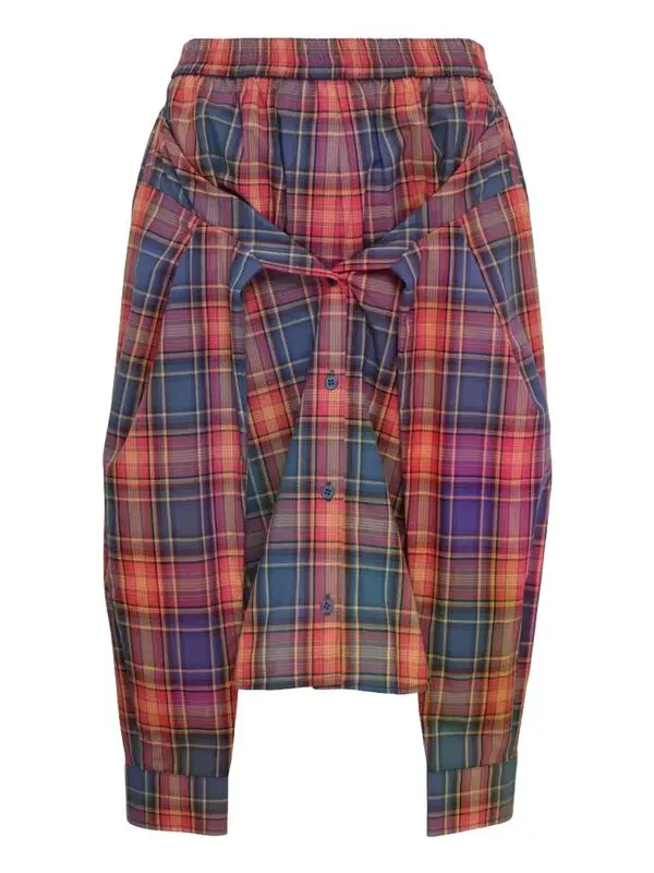 PUSHBUTTON Buttoned Tied-waist Plaid Skirt - Red