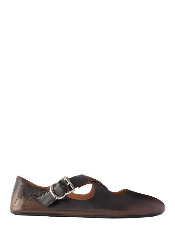 Alaïa Criss Cross Leather Ballet Flats - Brown