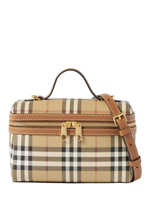 Burberry Leather-trimmed Checked Vanity Bag - Brown