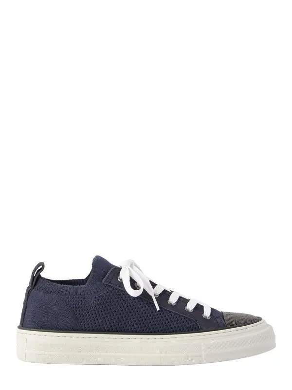 Brunello Cucinelli Bead-embellished Stretch-knit Sneakers - Blue