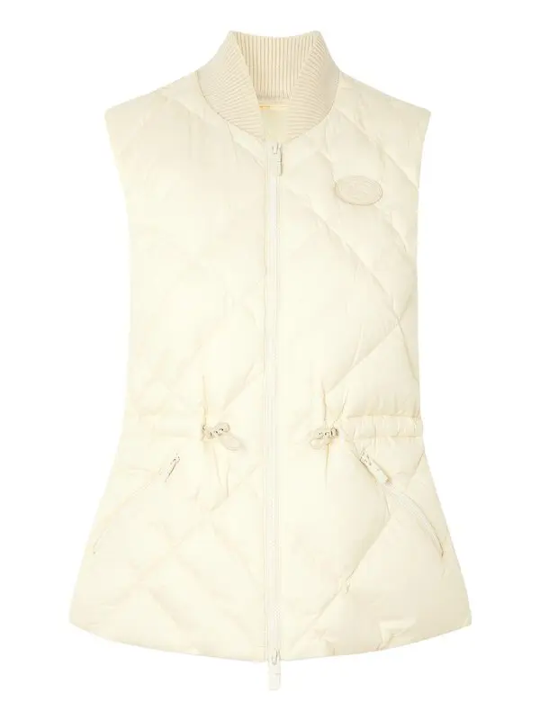 Burberry Appliquéd Leather-trimmed Quilted Down Vest - Neutrals
